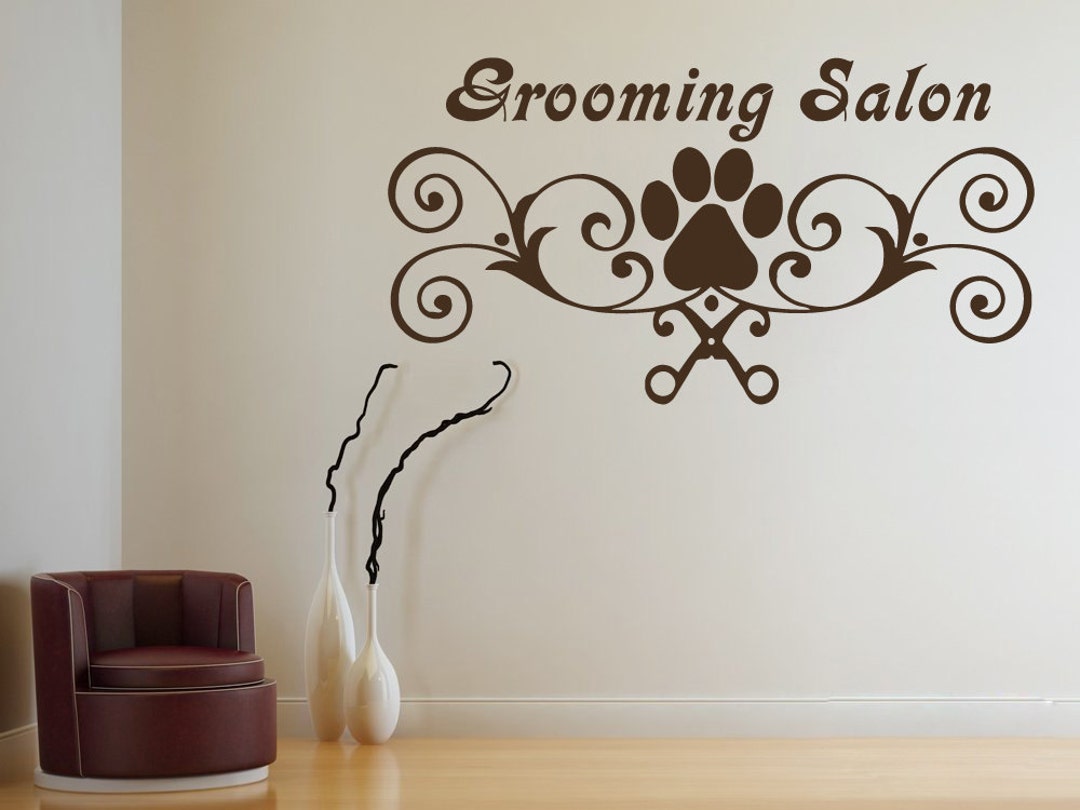 Wall Decals Grooming Salon Decal Trail Paw Print Scissors Vinyl Sticker ...