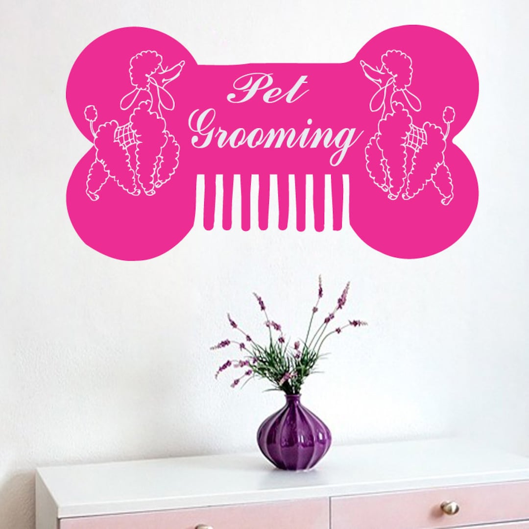 Wall Decals Pet Grooming Decal Dog Poodle Comb Bone Vinyl Sticker Pet ...