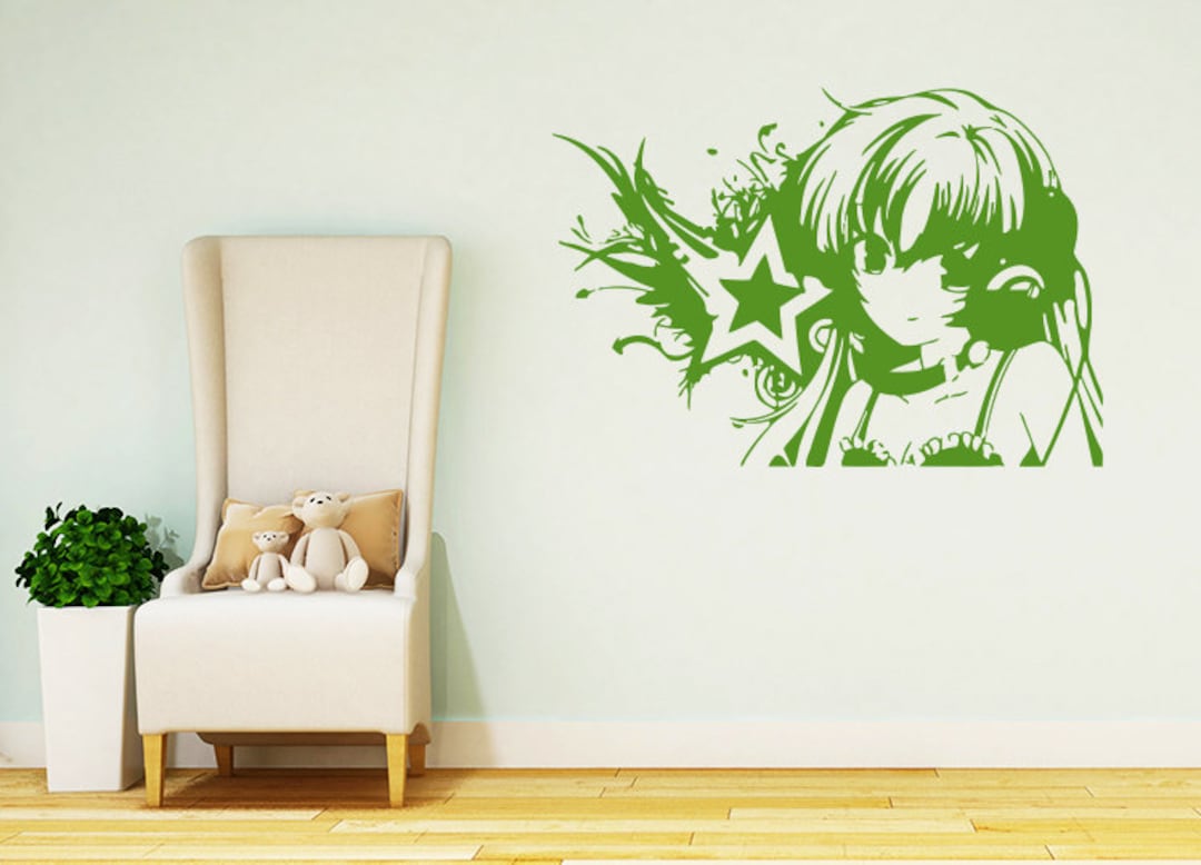 ANIME Girl Wall Decal Music Vinyl Stickers DJ Headphones Sticker Music ...