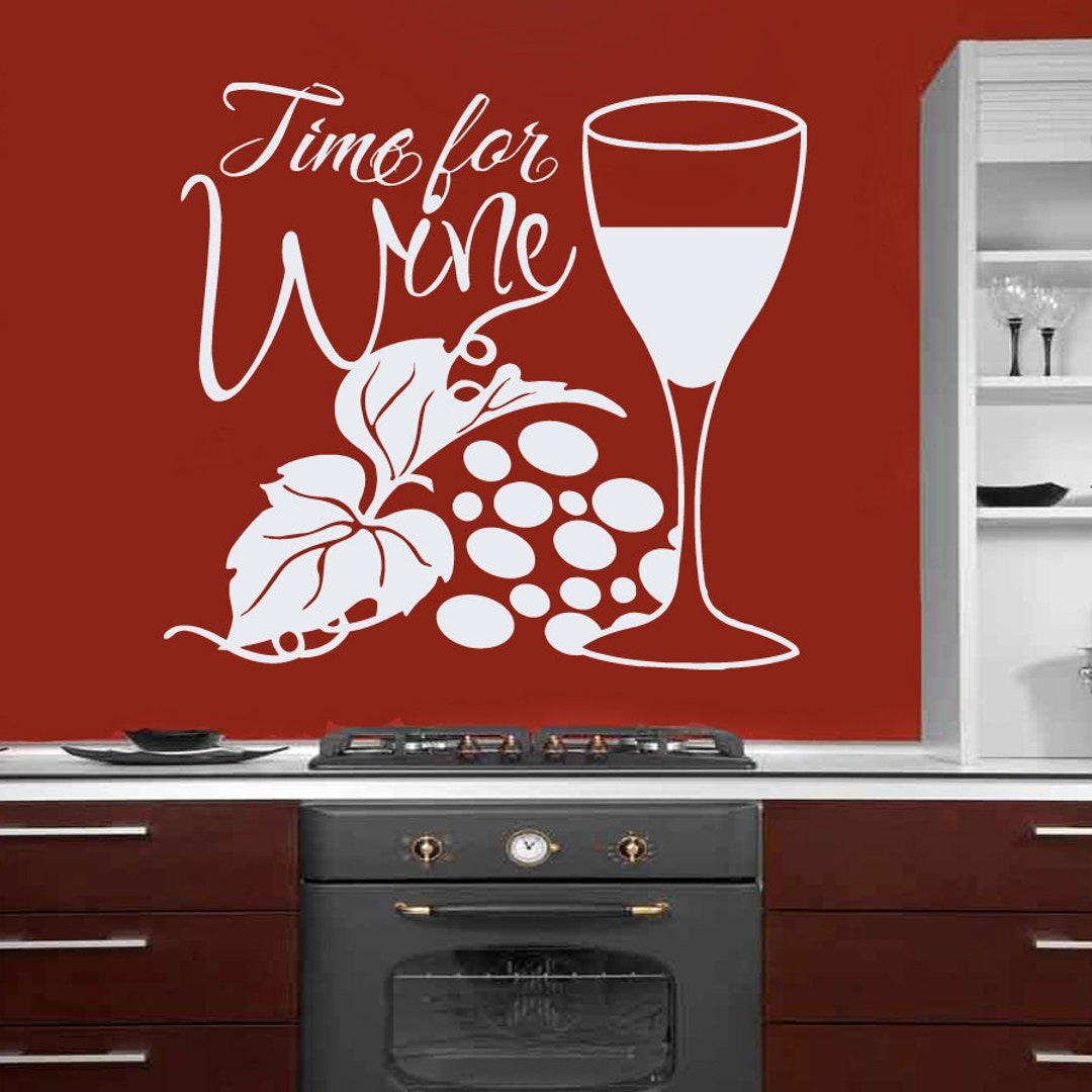 Wall Decals Quote Time for Wine Decal Grapes Wineglass Wine Vinyl ...