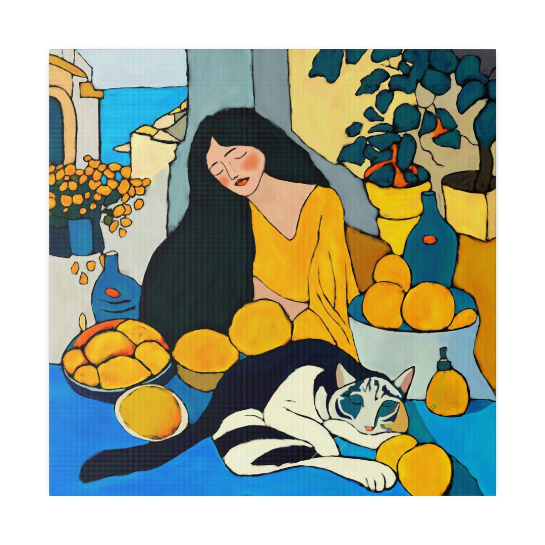 Girl and Cat Napping in Italy Art Print: Amalfi Coast Canvas Artwork - Etsy
