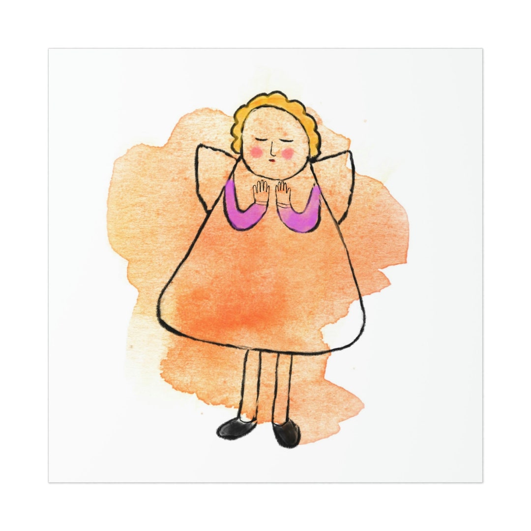 Cute Angel Drawing Eco Friendly Poster Angel Linocut Print - Etsy