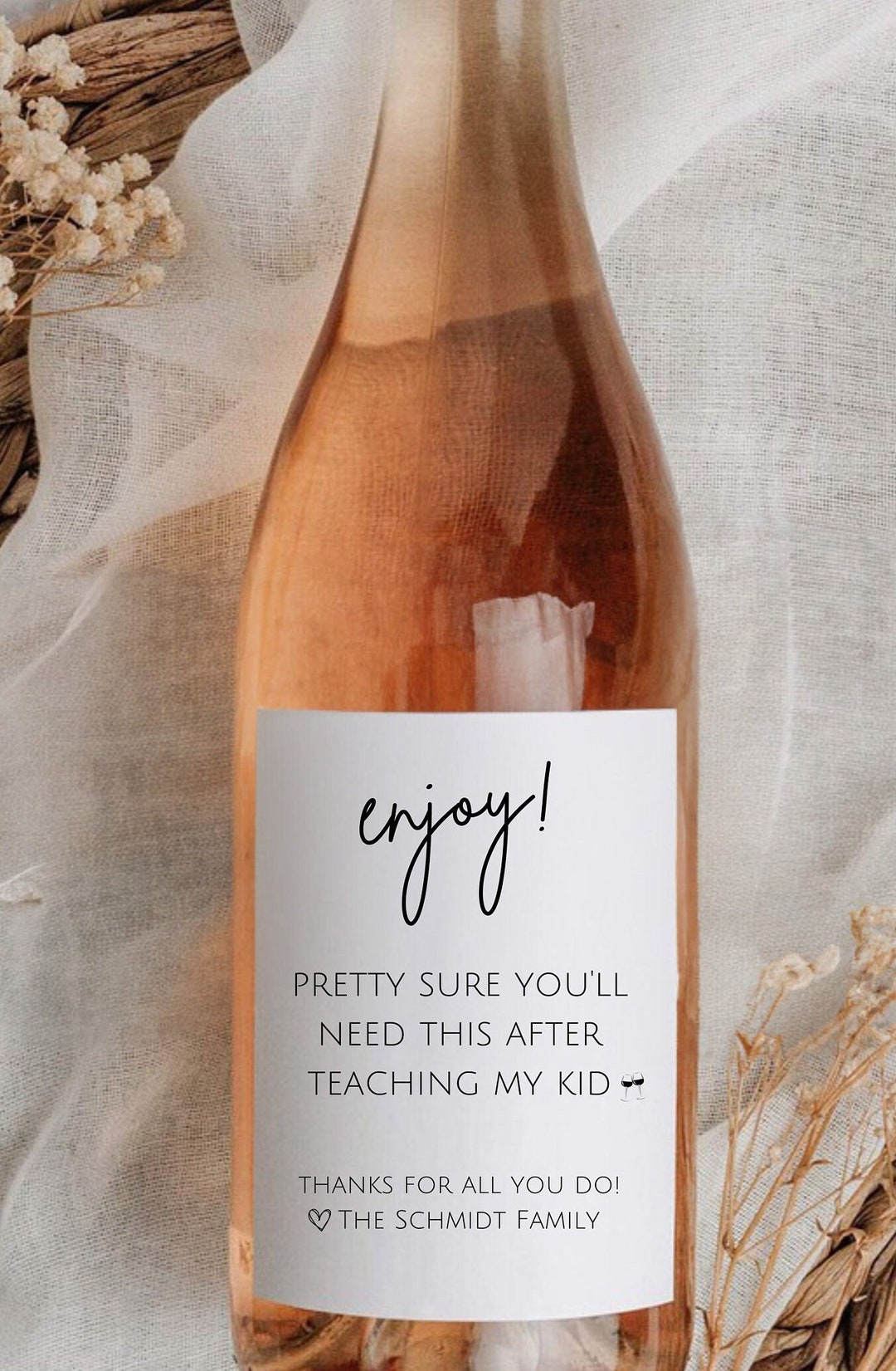 Thank You Teacher Gift Funny Teacher Wine Label Custom Wine Label ...