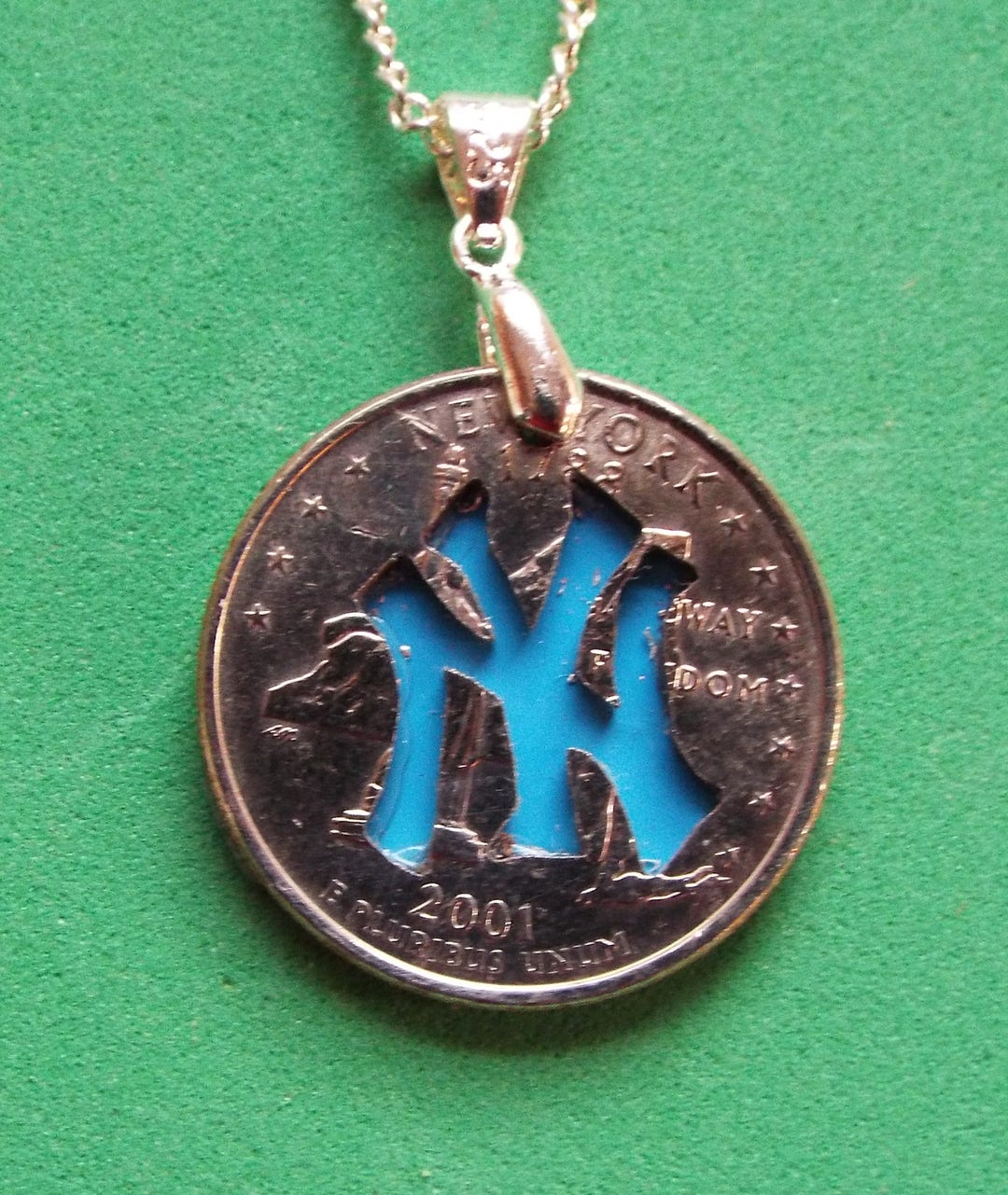 New York Quarter Cut With the Yankees Logo and Made Into a Necklace ...