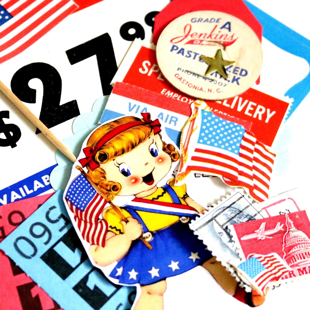 Red White and Blue Paper Ephemera Pack. Vintage Patriotic Ephemera ...