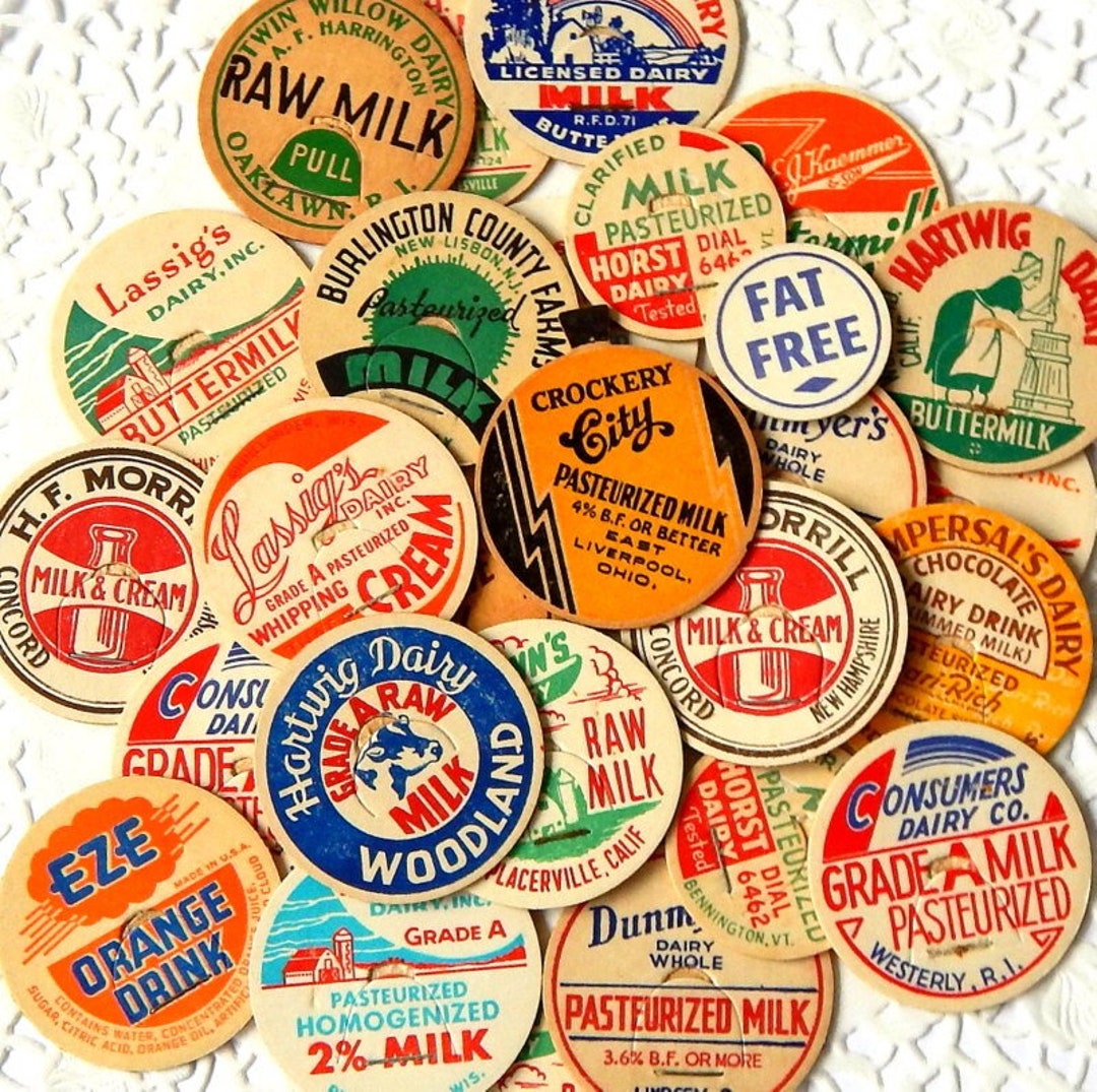 Vintage Milk Bottle Caps: Ephemera, Junk Journal Supply, Dairy Farm - Etsy