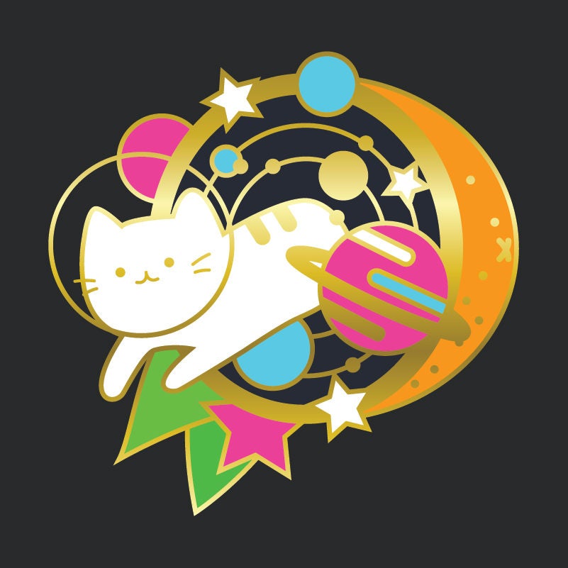 Orange Planet Space Cat Enamel Pin Cute Animal Pink Blue | Etsy