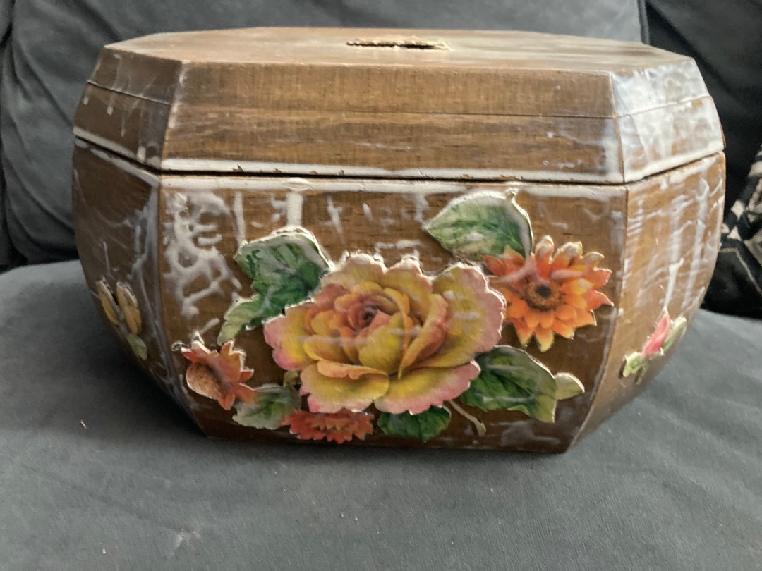 Wooden Box 3D Flowers Hand Painted Sewing Box - Etsy