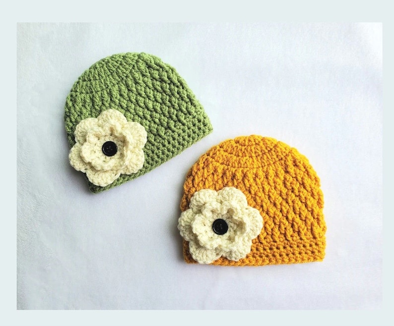 EASY Pattern Crochet Hat, Simple Pattern for Preemie to Child, Flower ...