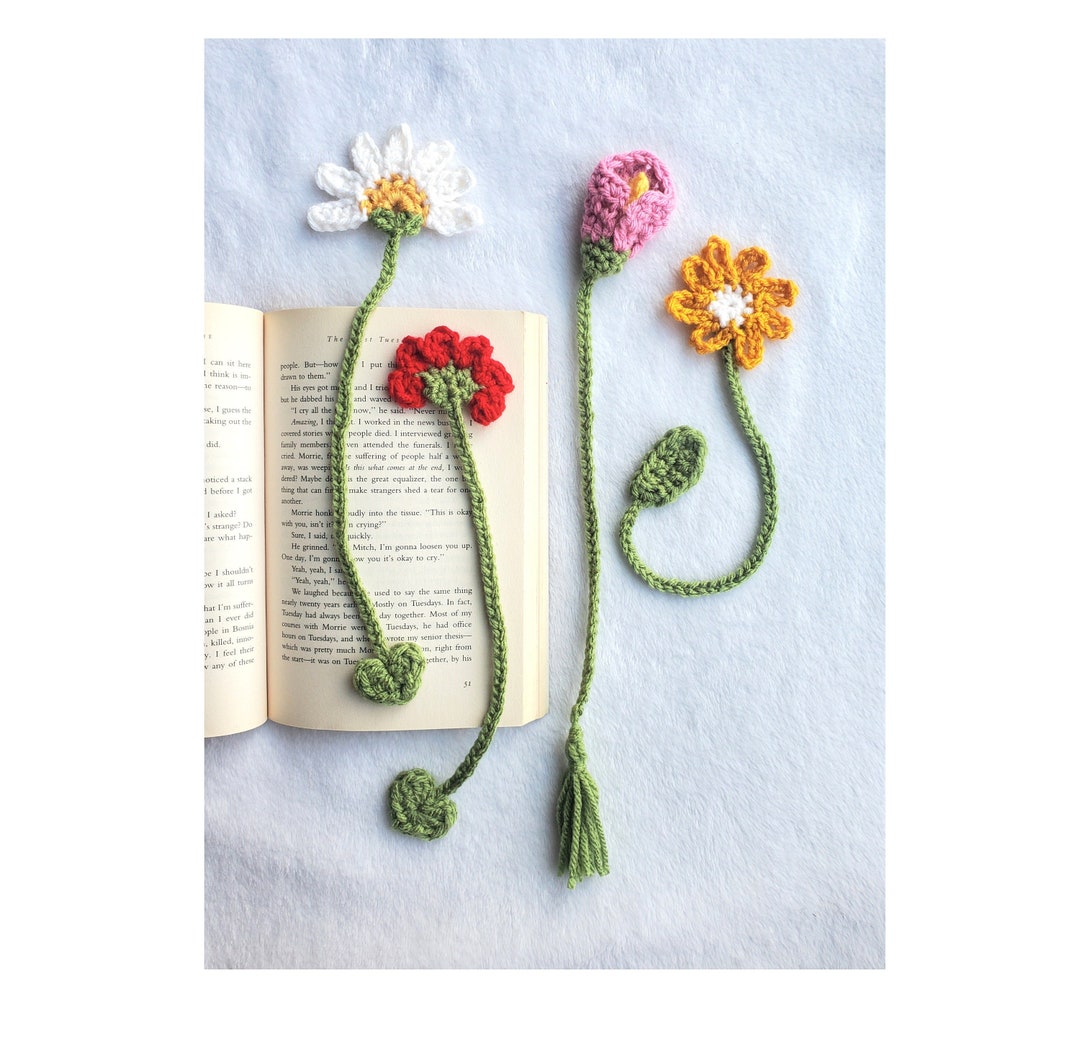 Flower Bookmarks Pattern, 4 Easy Crochet Patterns, Lily Sun Flower ...