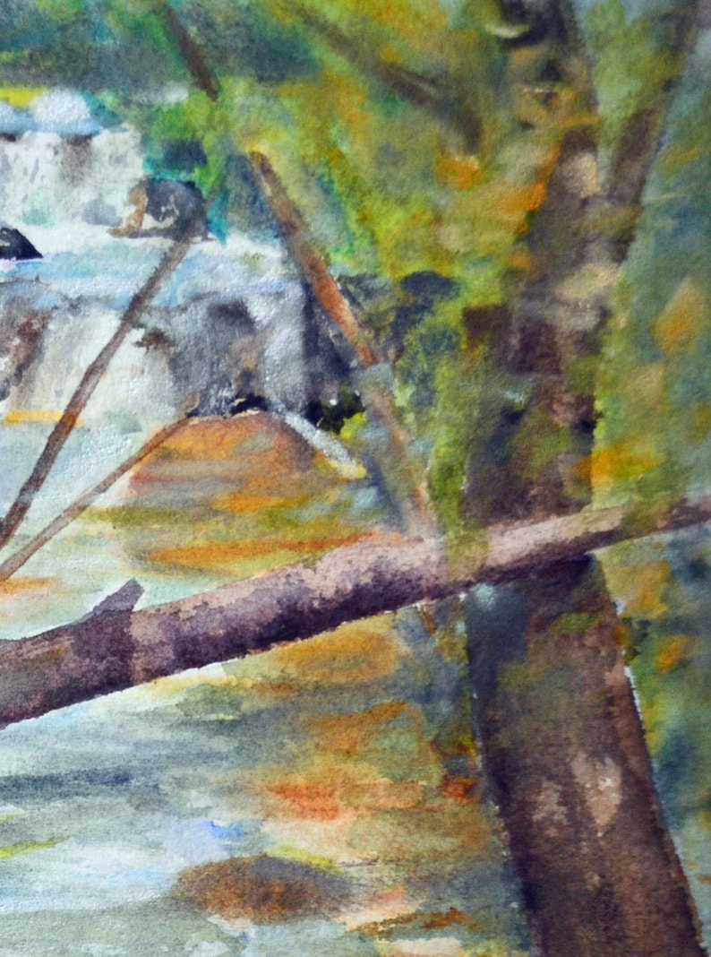 Original Mixed Media Watercolor and Pastel Waterfall Fine Art - Etsy