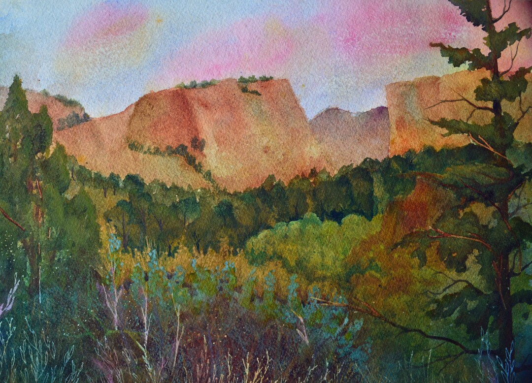 Red Sandstone Cliffs: Original Watercolor Painting, Canyonlands Art ...