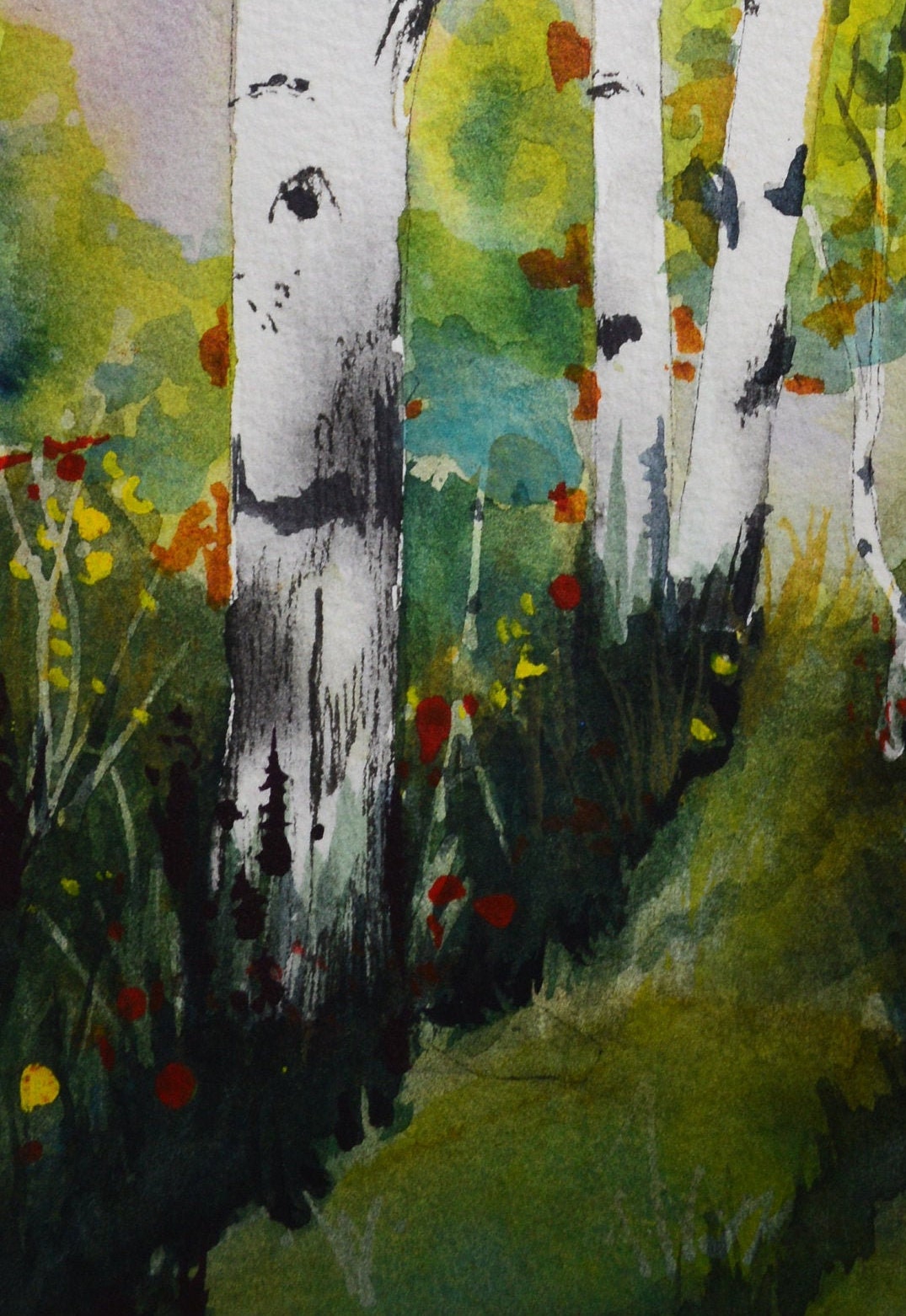 Small Watercolor painting original aspen trees fine art | Etsy