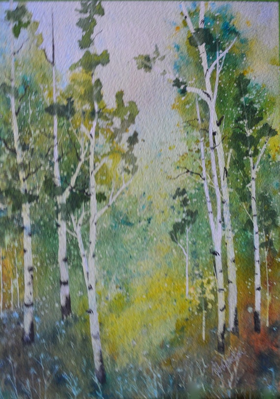 Summer Aspen Watercolor Painting Original Aspen Trees Fine | Etsy