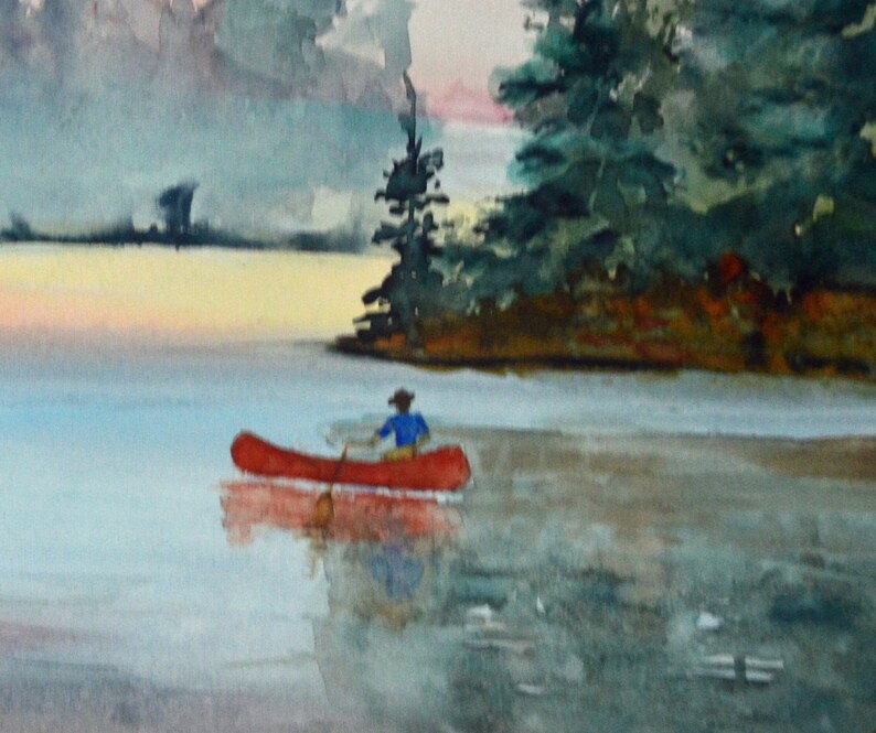Red Canoe Framed Watercolor Painting Original Nature | Etsy