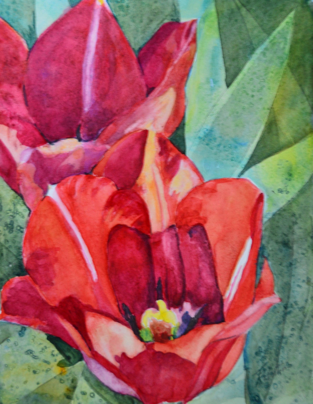 Red Floral Watercolor Painting Original. Red Tulip. Flower - Etsy