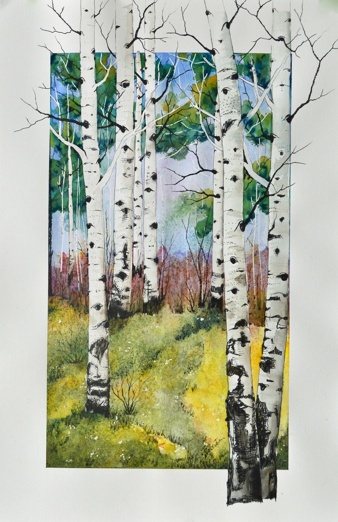 Abstract Aspen, Watercolor and Ink Painting Original, Fine Art, Aspen ...