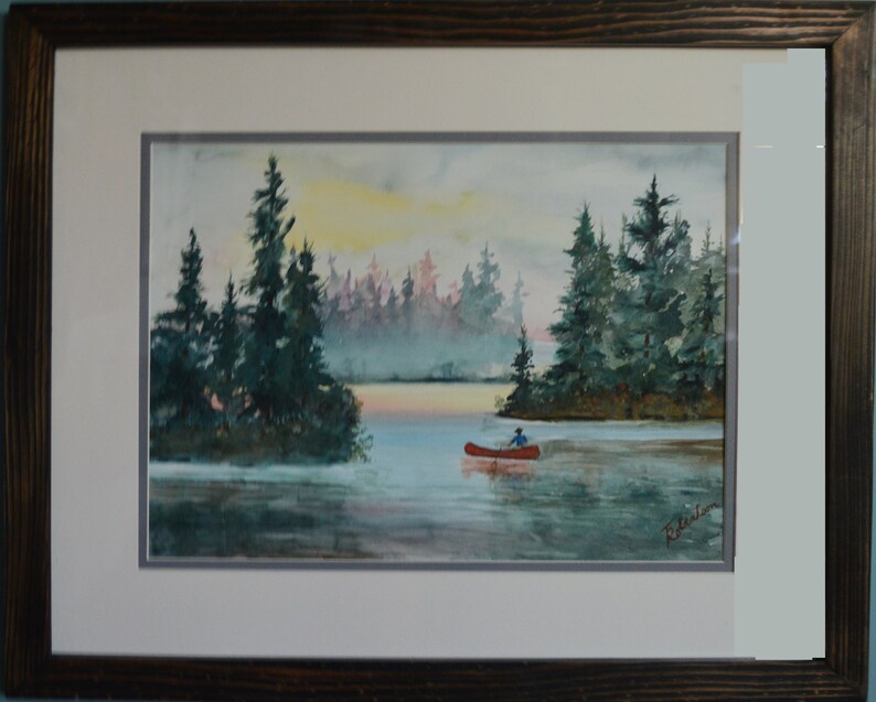 Red Canoe Framed Watercolor Painting Original Nature | Etsy