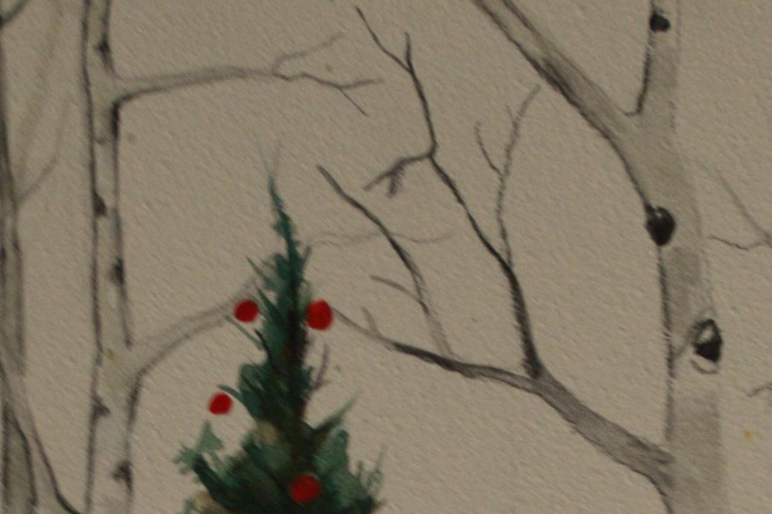 Winter Woods Aspen Forest Decorated Christmas Tree Watercolor Painting ...