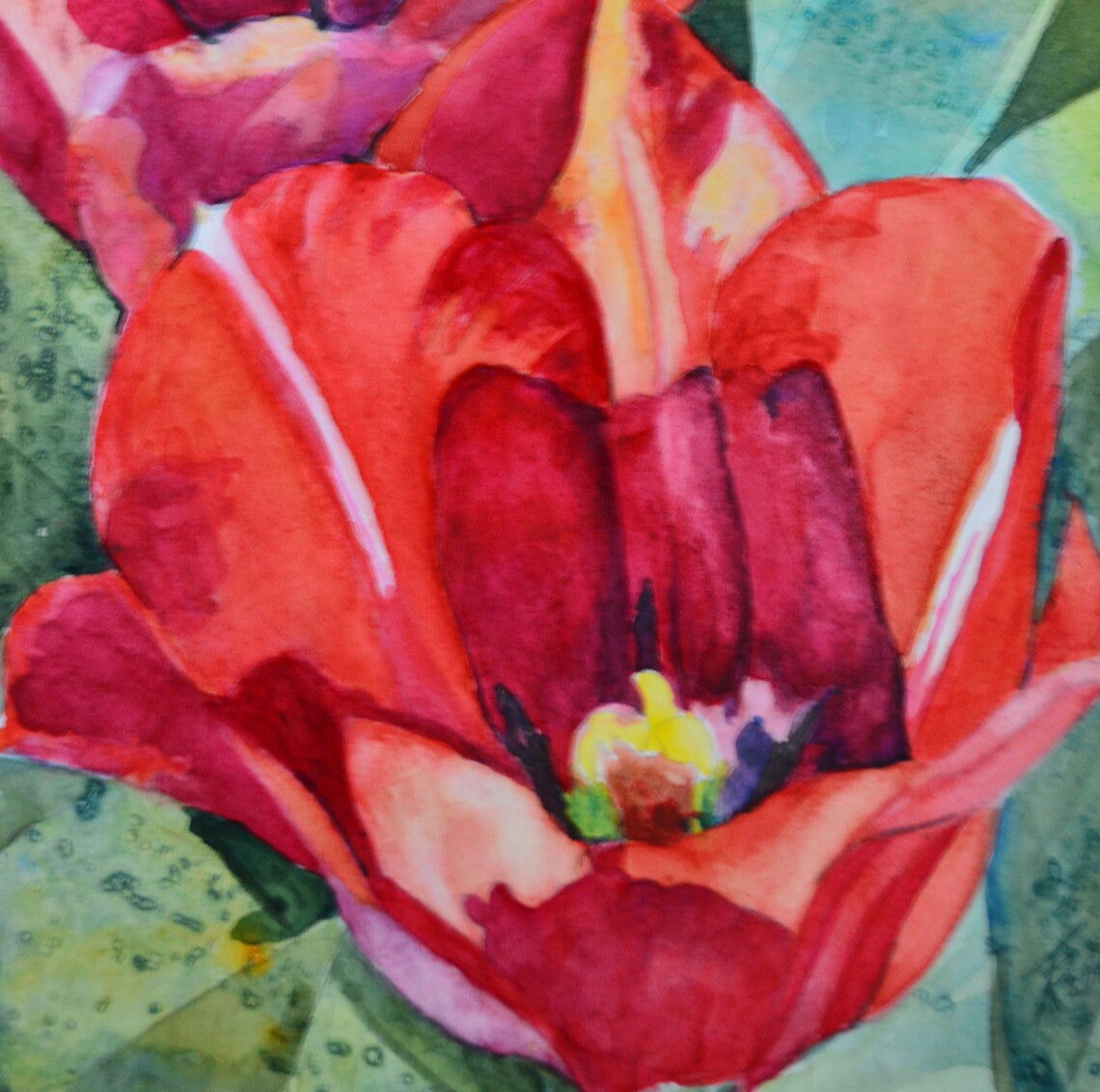 Red Floral Watercolor Painting Original. Red Tulip. Flower | Etsy