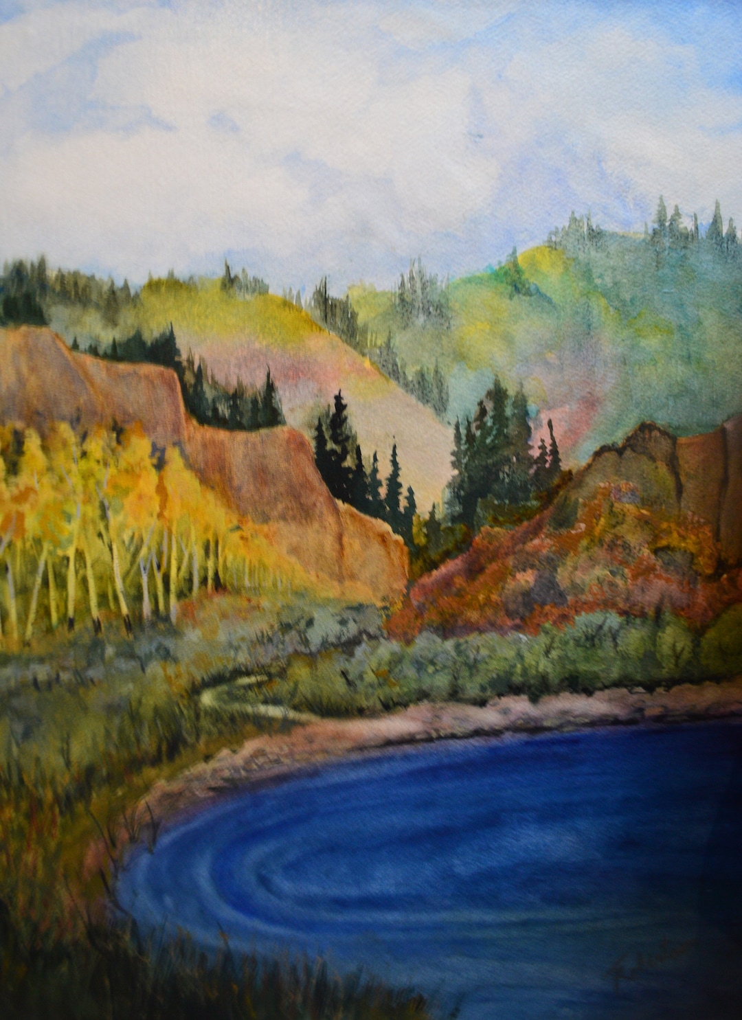Fall Color at Stagecoach Reservoir, Colorado, Fine Art Watercolor ...