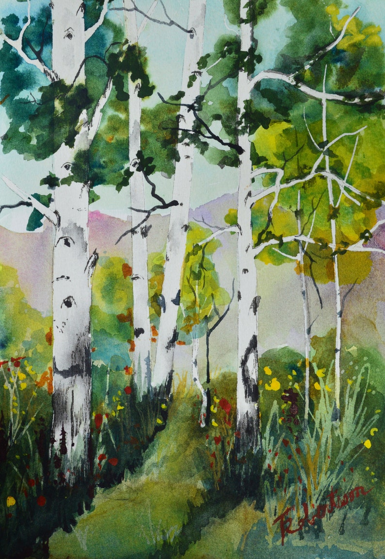Small Watercolor Painting Original Aspen Trees Fine Art - Etsy