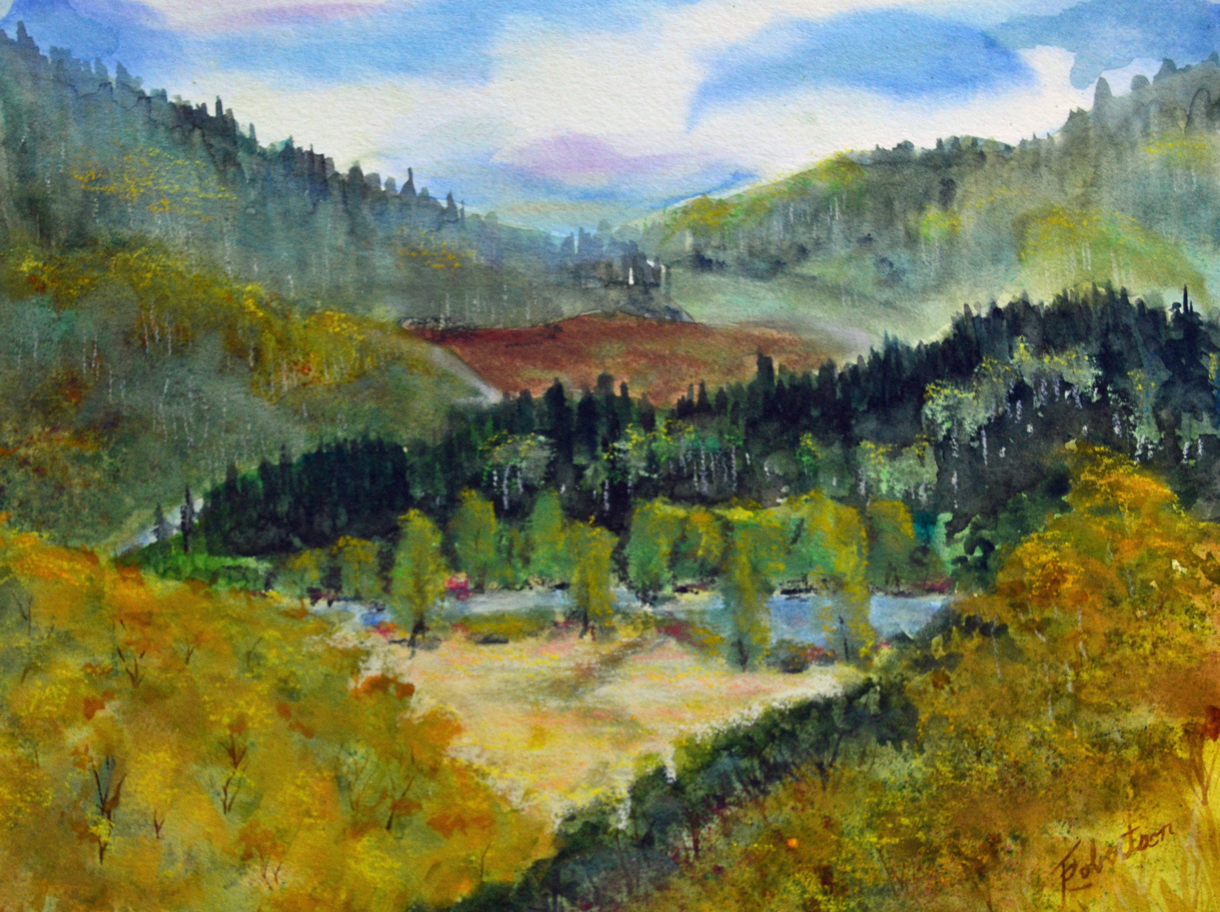 Aerial View of Colorado River Abstract Original Pastel Painting Sold by ...