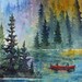 Red Canoe Watercolor Painting Original, Nature, Serenity, the Great ...