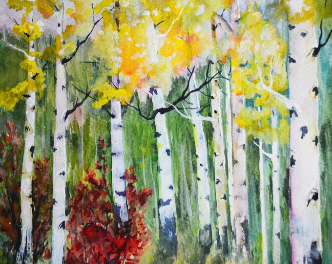 Colorado Autumn Aspen Trees, Watercolor Painting Original, Fine Art ...