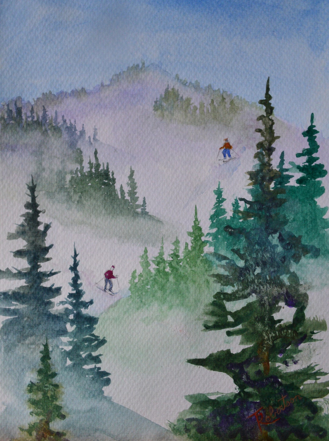 Alpine Skiing, Watercolor Painting Original, Downhill Skiing Snow ...