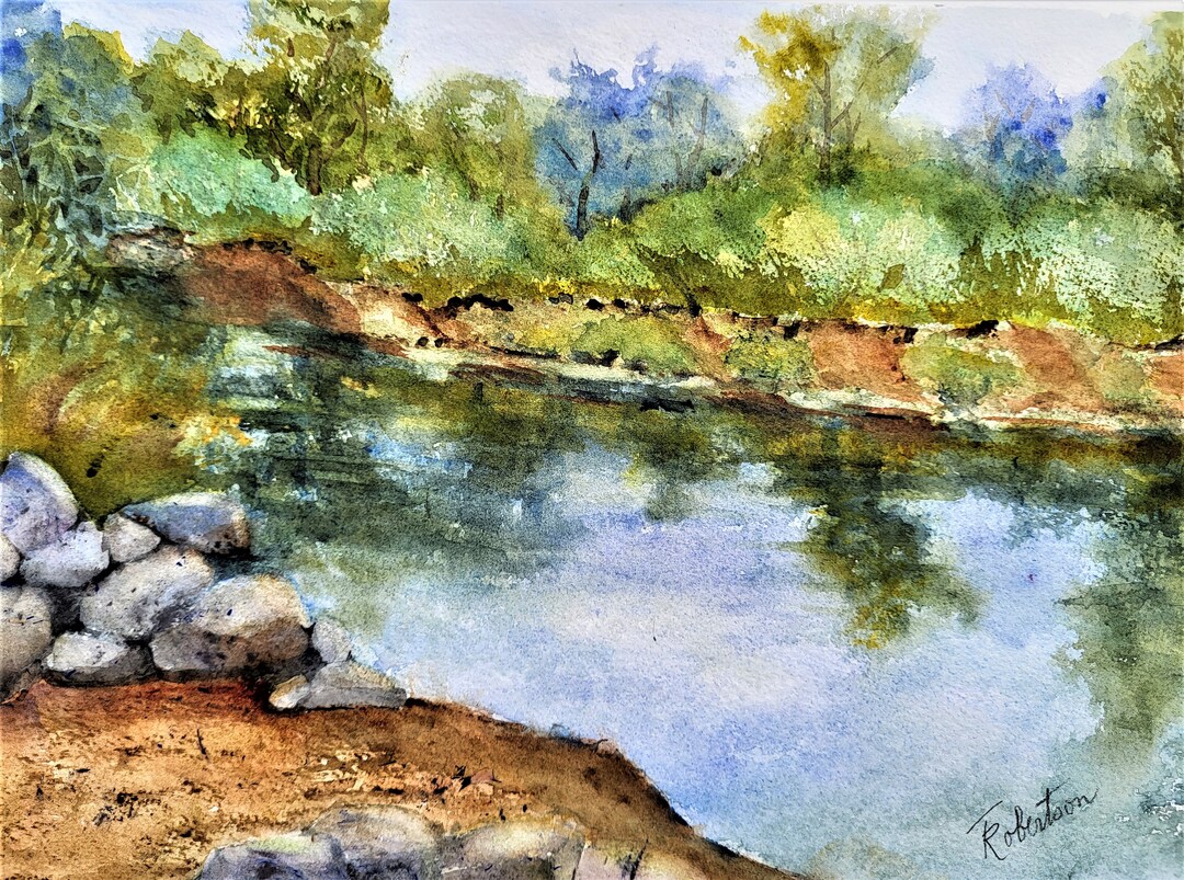 Original Watercolor Landscape, Yampa River, Moffat County Colorado Park, Fine Art, Terri ...