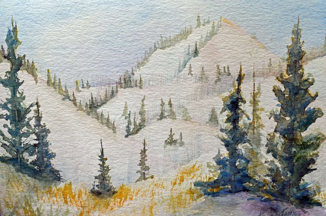 Original Watercolor Painting: Colorado Mountain Snow Scene, Framed ...