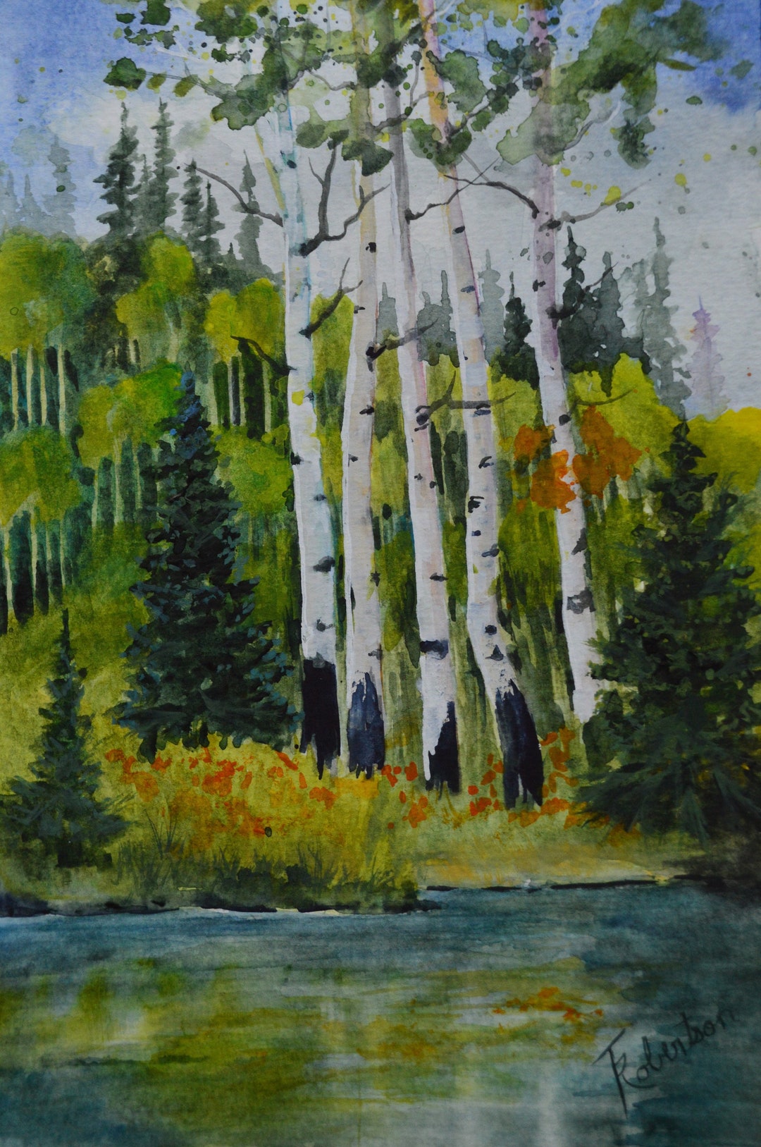 Original Aspen Tree Watercolor Painting: Colorado Mountain Lake Art - Etsy