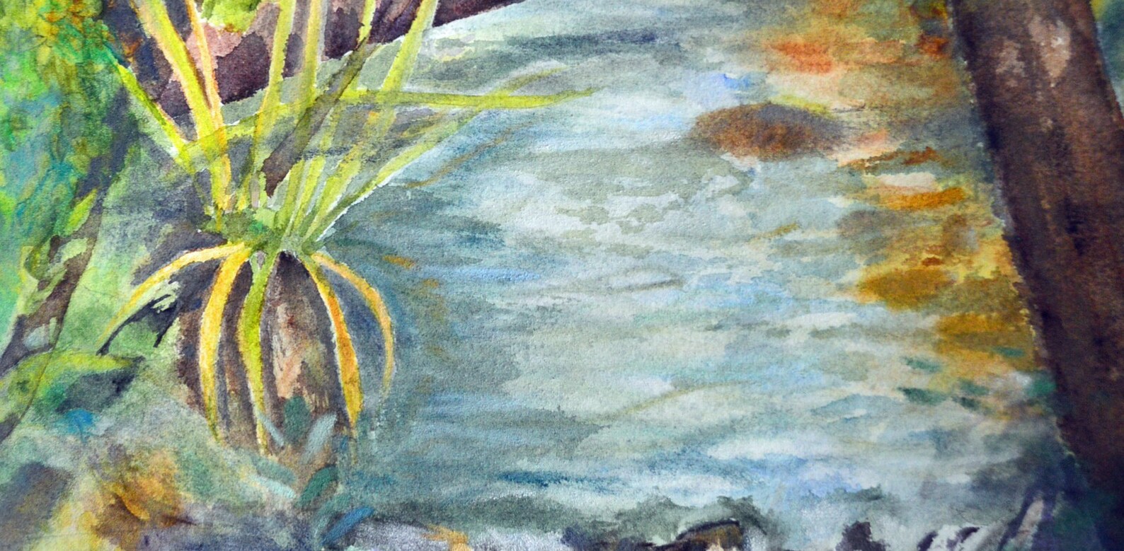 Original mixed media watercolor and pastel waterfall fine art | Etsy