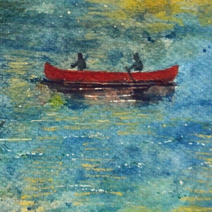 Red Canoe Watercolor Painting Original, Nature, Serenity, the Great ...