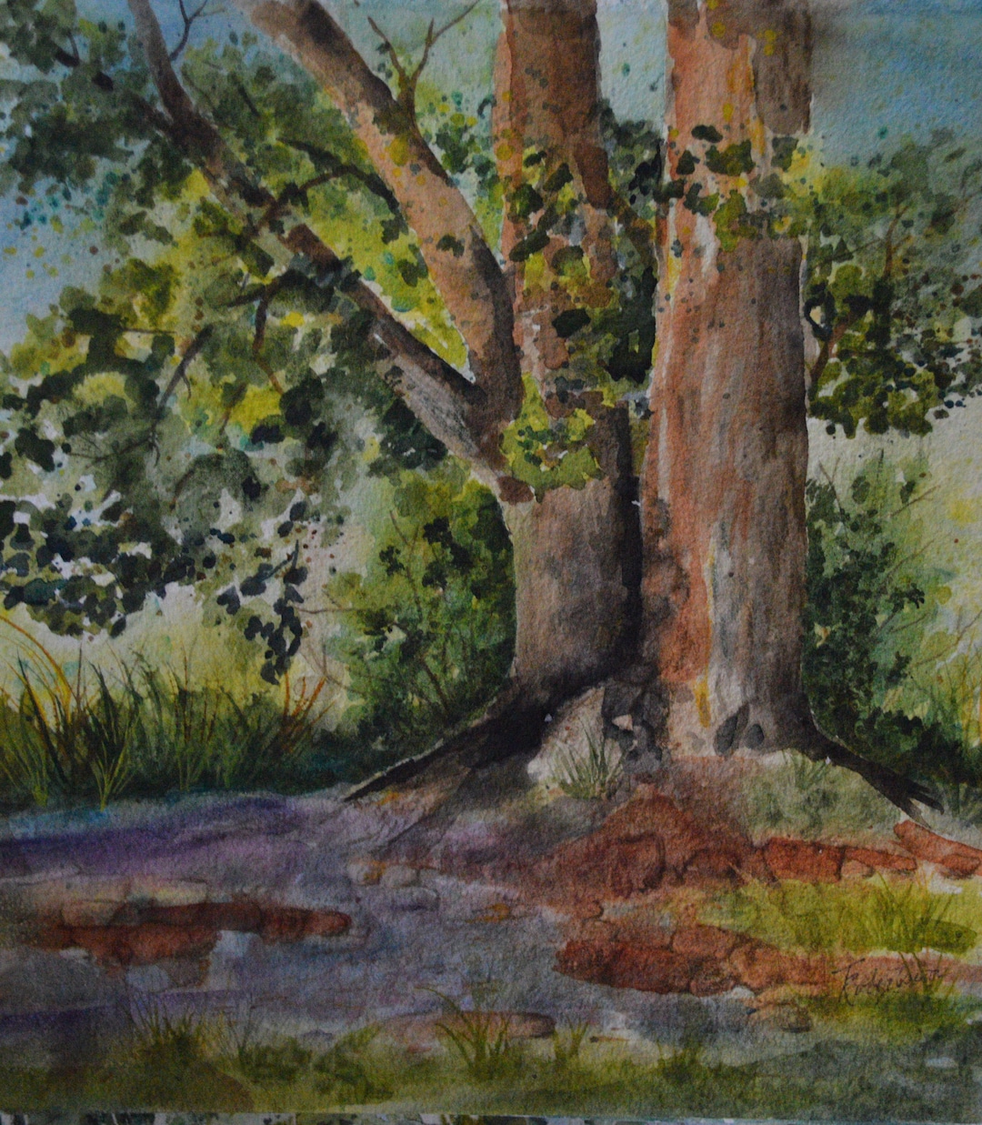 Cottonwood Grove Watercolor Painting, Original Landscape Art (10x11.5 ...