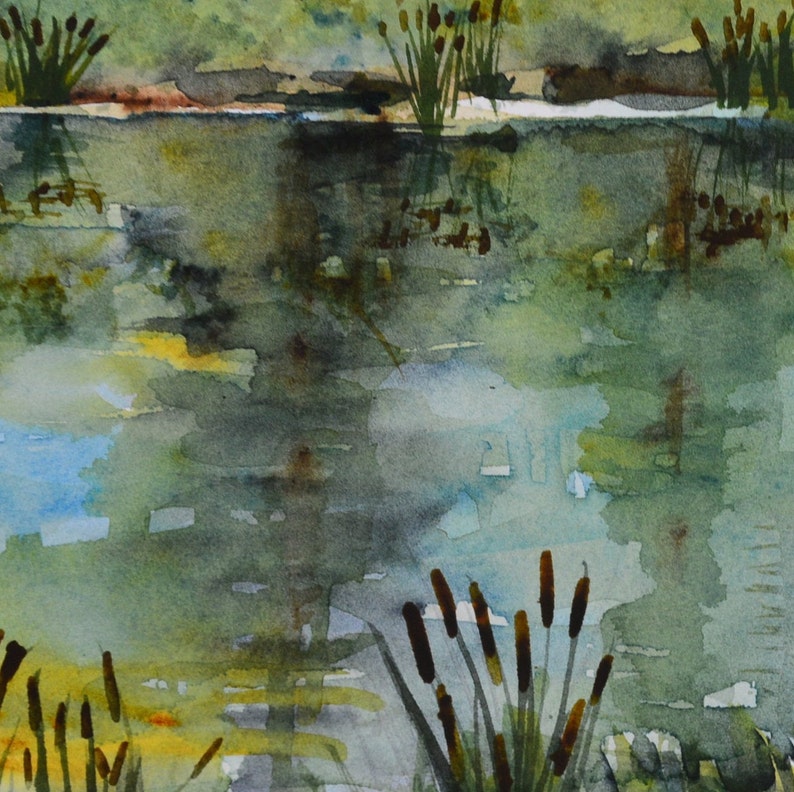 Cattail Reflections Watercolor Painting Original Fine Art - Etsy