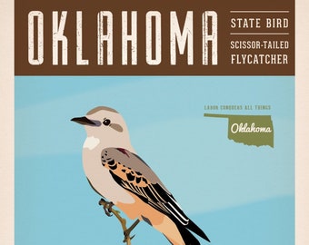 Vintage Oklahoma Series Poster #1 - Scissor-tailed Flycatcher - OK ...