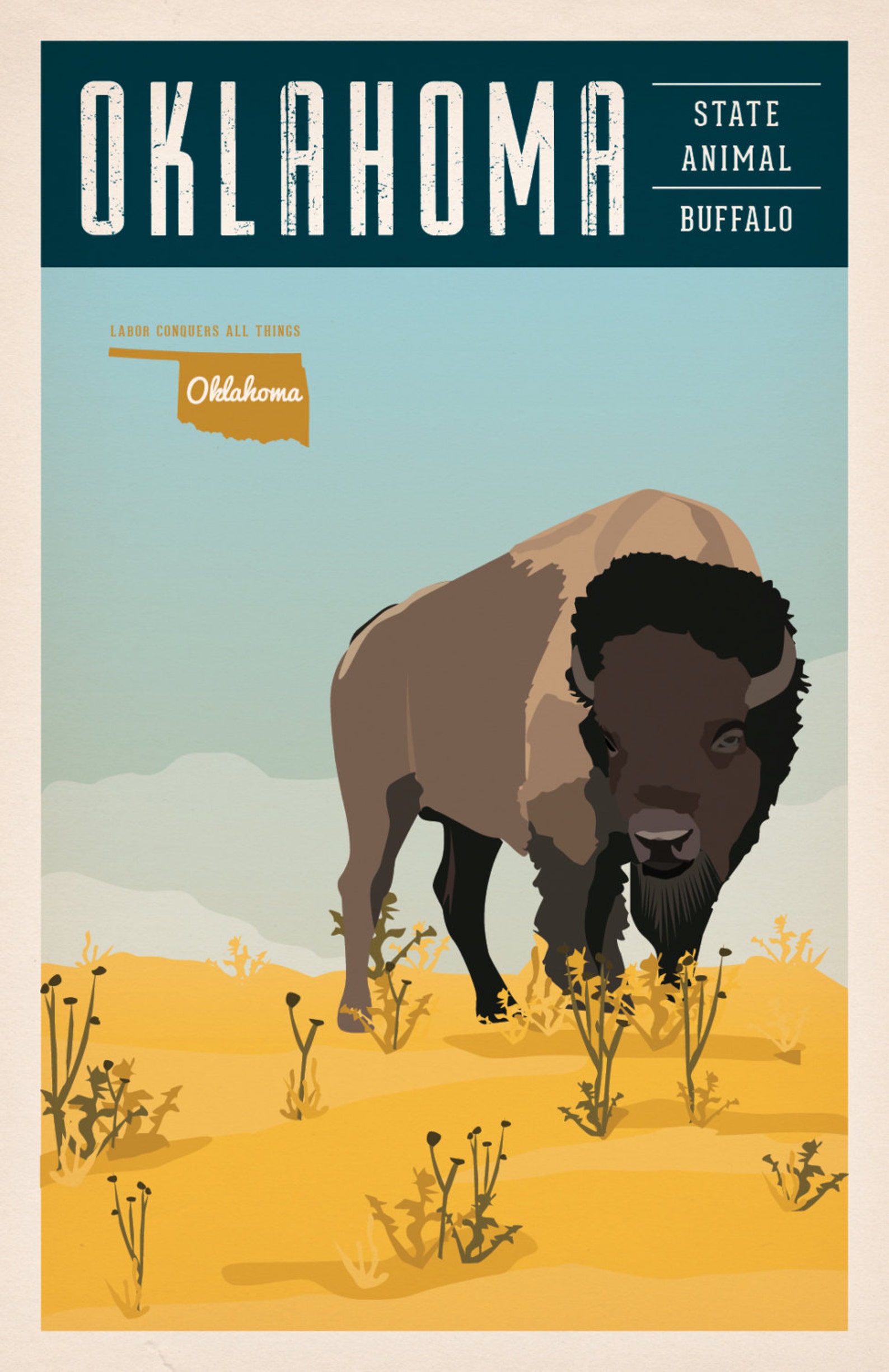 Vintage Oklahoma Series Poster #2 - Buffalo - OK State Animal - Digital ...