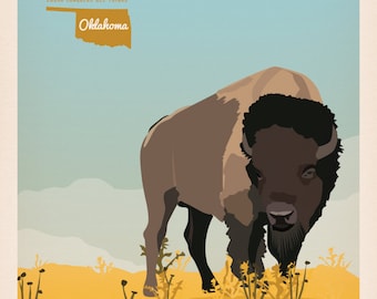 Vintage Oklahoma Series Poster #2 - Buffalo - OK State Animal - Digital ...