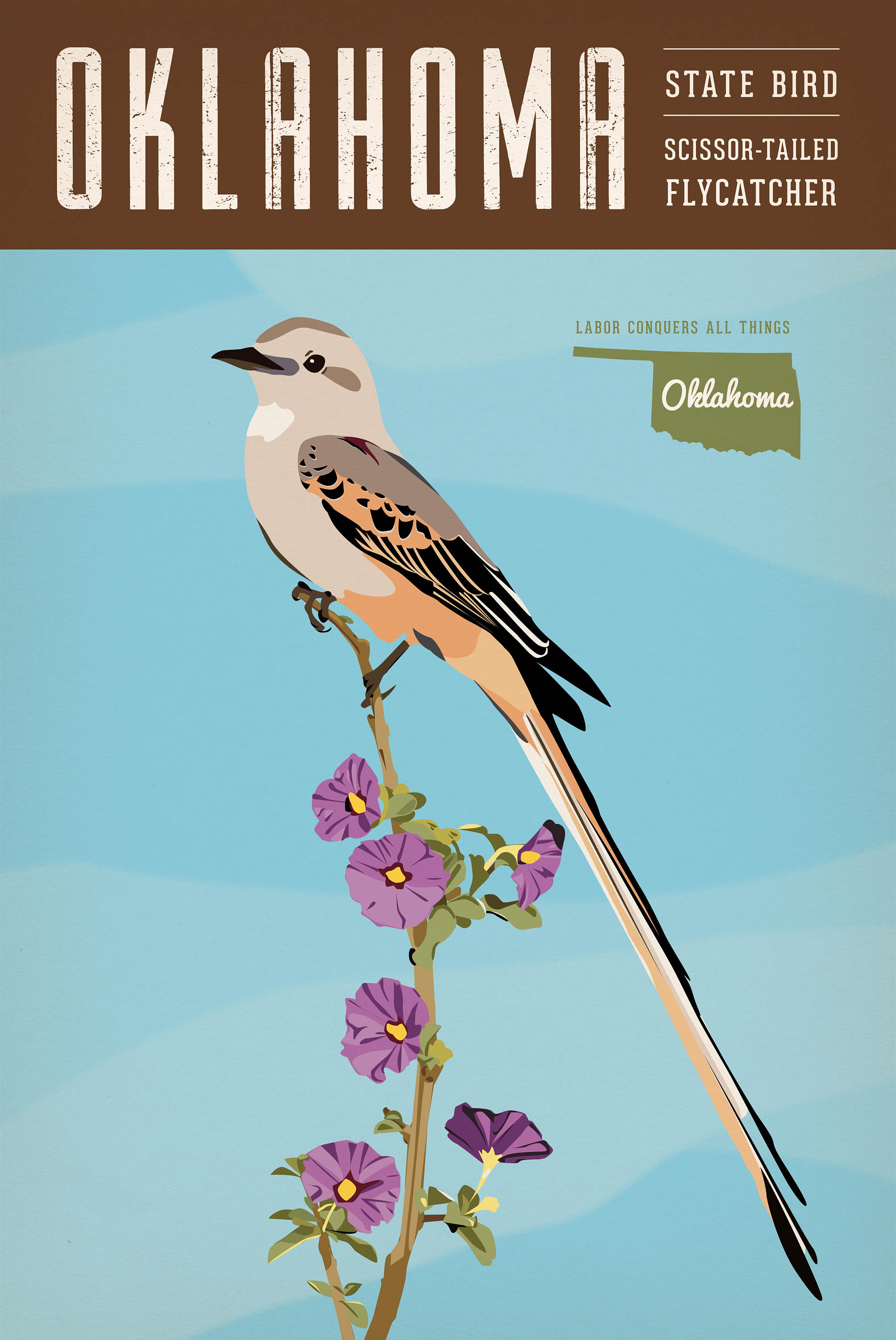Vintage Oklahoma Series Poster #1 - Scissor-tailed Flycatcher - OK ...