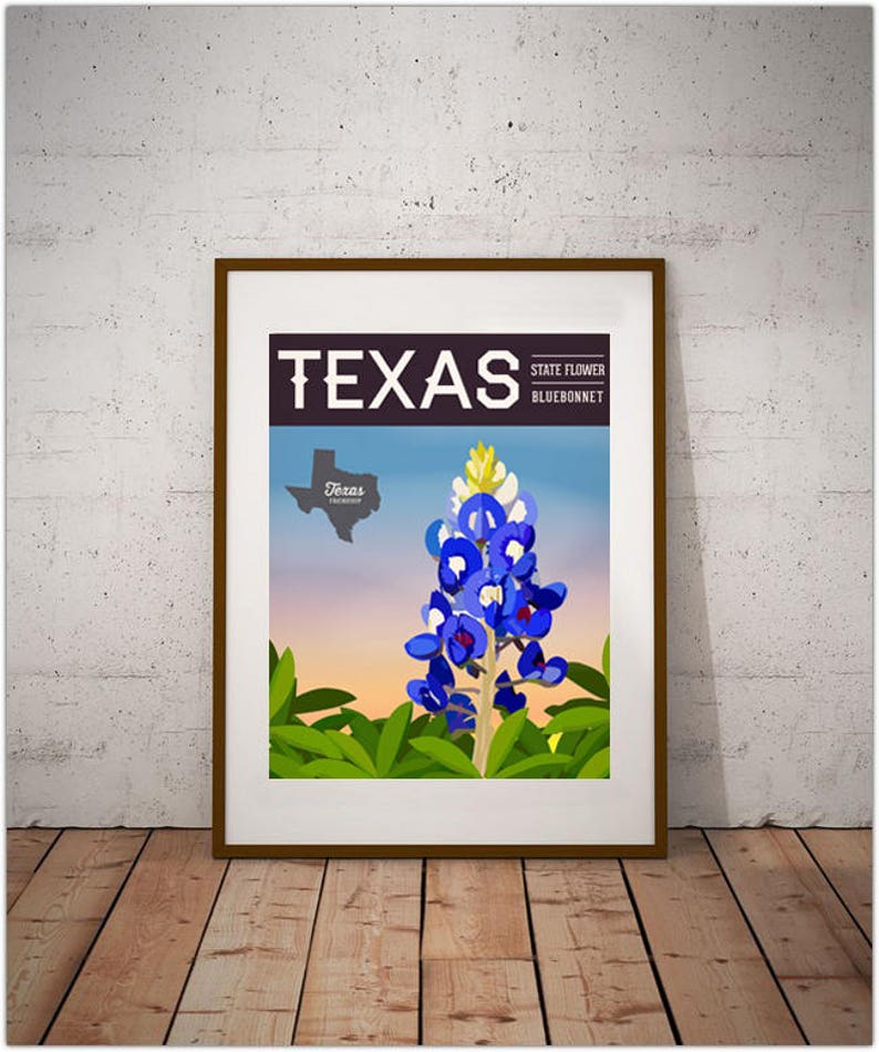 Vintage Texas Series Poster #2 - Bluebonnet - TX State Flower - Etsy
