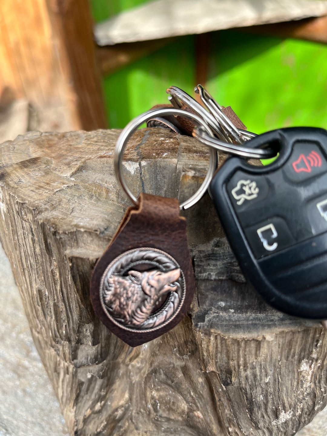 Wolf Keychain, Small Wolf Keychain, Gift for Dad, Brown Leather ...