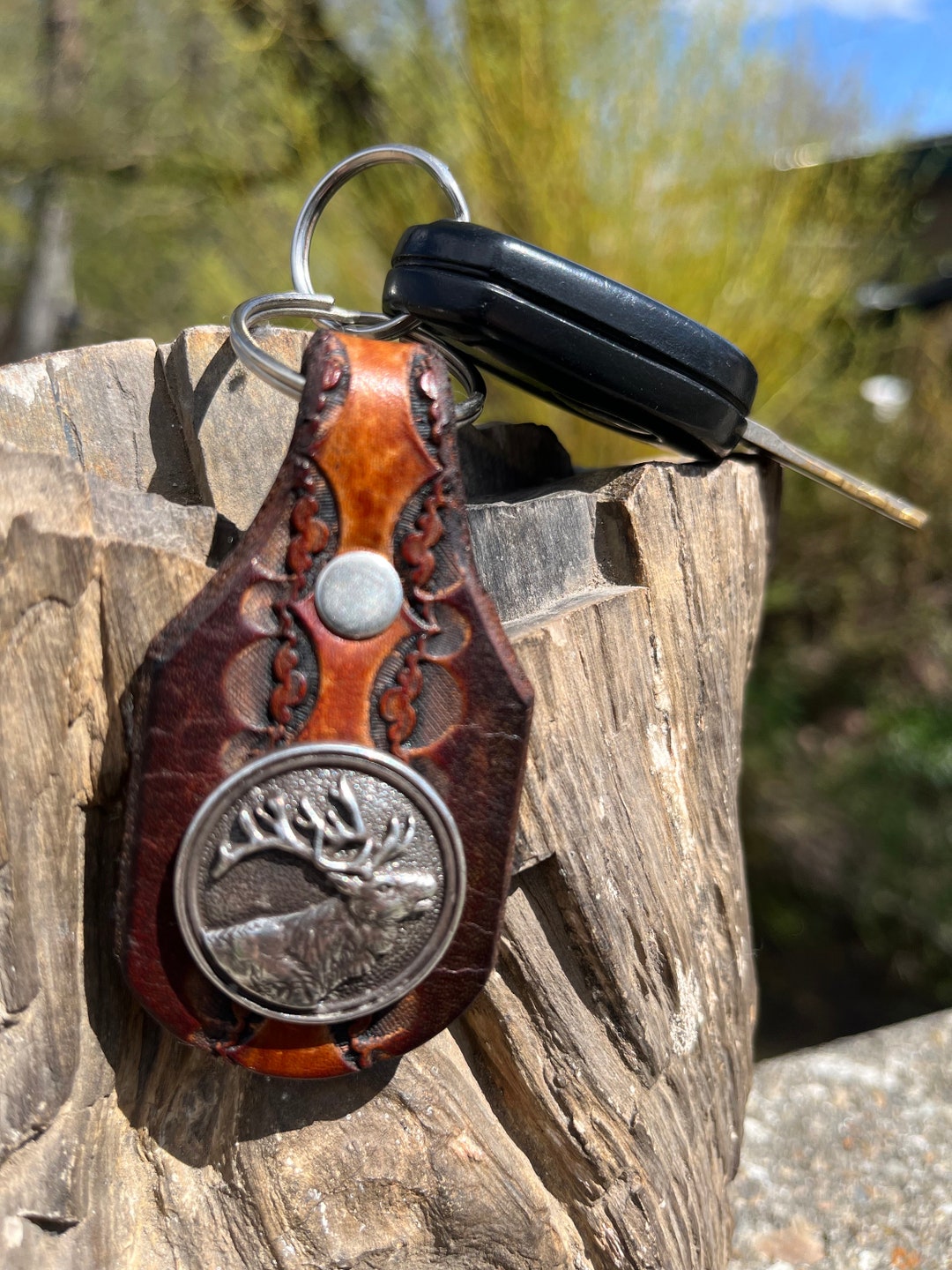 Elk Keychain, Western Keychain, Gift for Dad, Leather Keychain ...