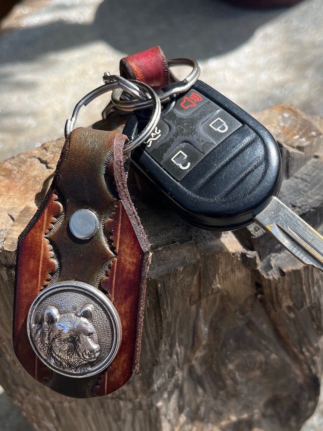 Bear Keychain, Western Keychain, Gift for Dad, Leather Keychain ...