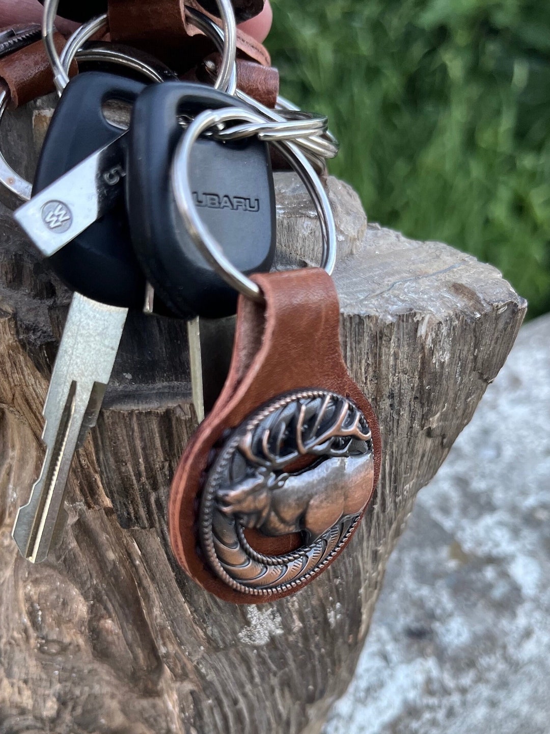 Elk Keychain, Western Keychain, Gift for Dad, Leather Keychain ...