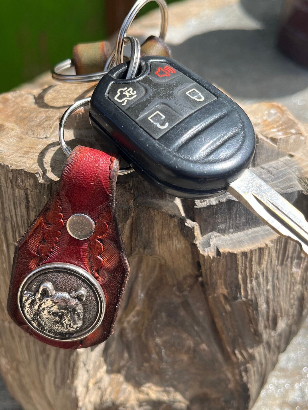 Bear Keychain, Western Keychain, Gift for Dad, Leather Keychain ...