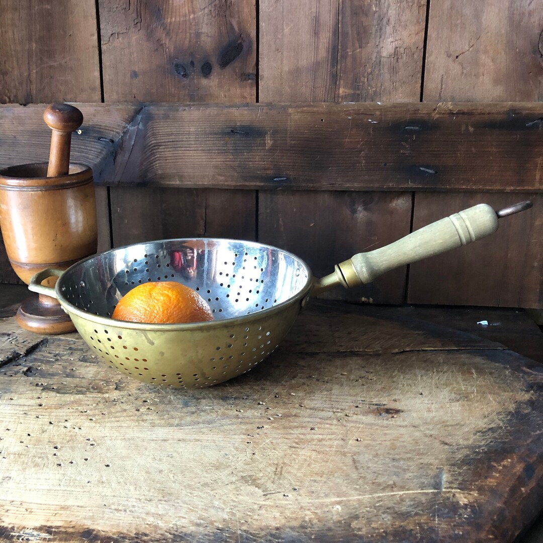 Vintage Brass and Wood Colander - Hanging - Etsy