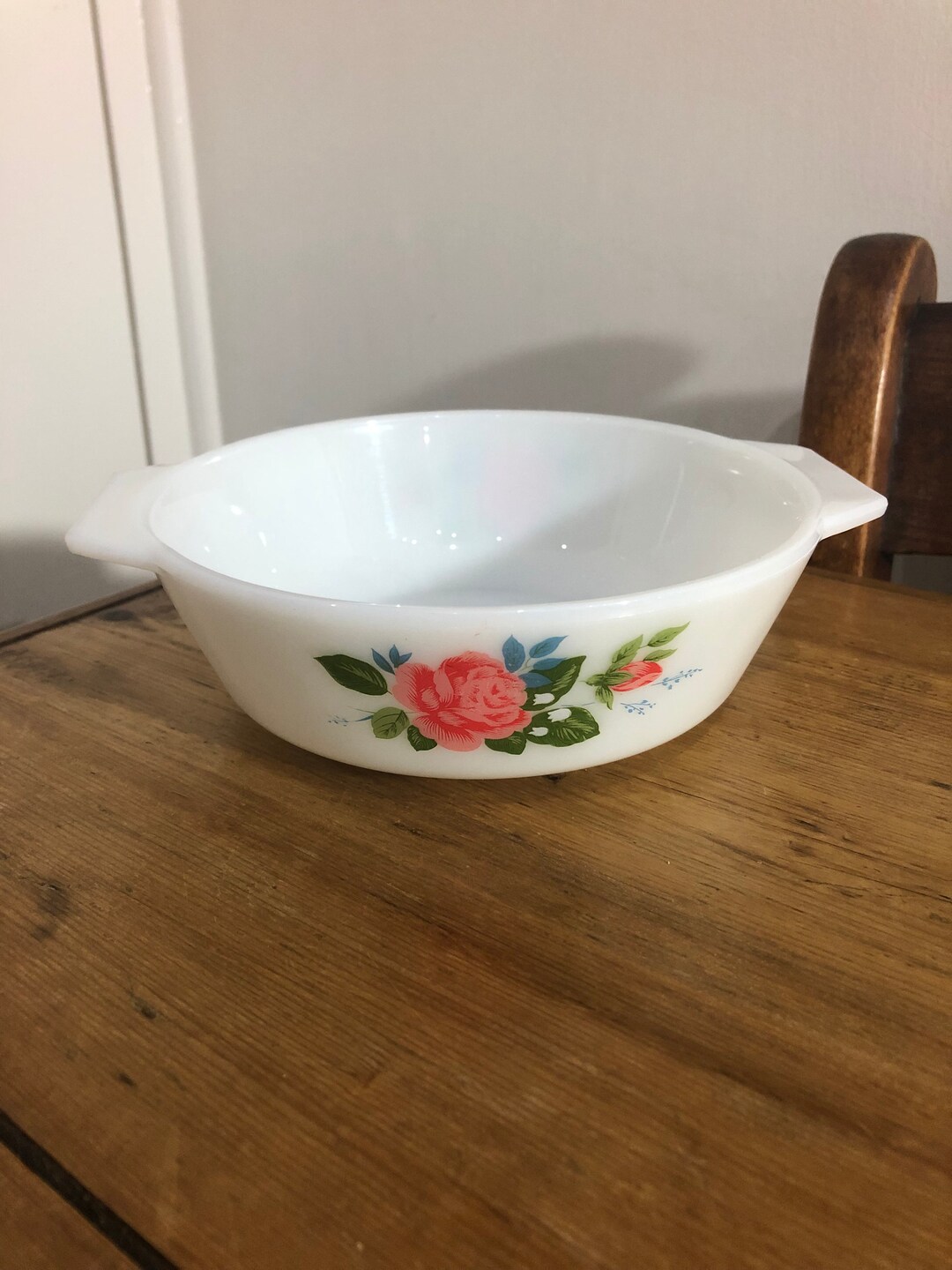 JAJ Pyrex Milk Glass Cottage Rose Small Casserole / Serving Dish - Etsy
