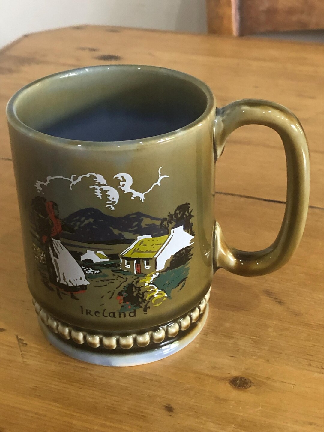 Wade Ireland Souvenir, Irish Woman and Cottage Scene, Blue / Green Mug ...